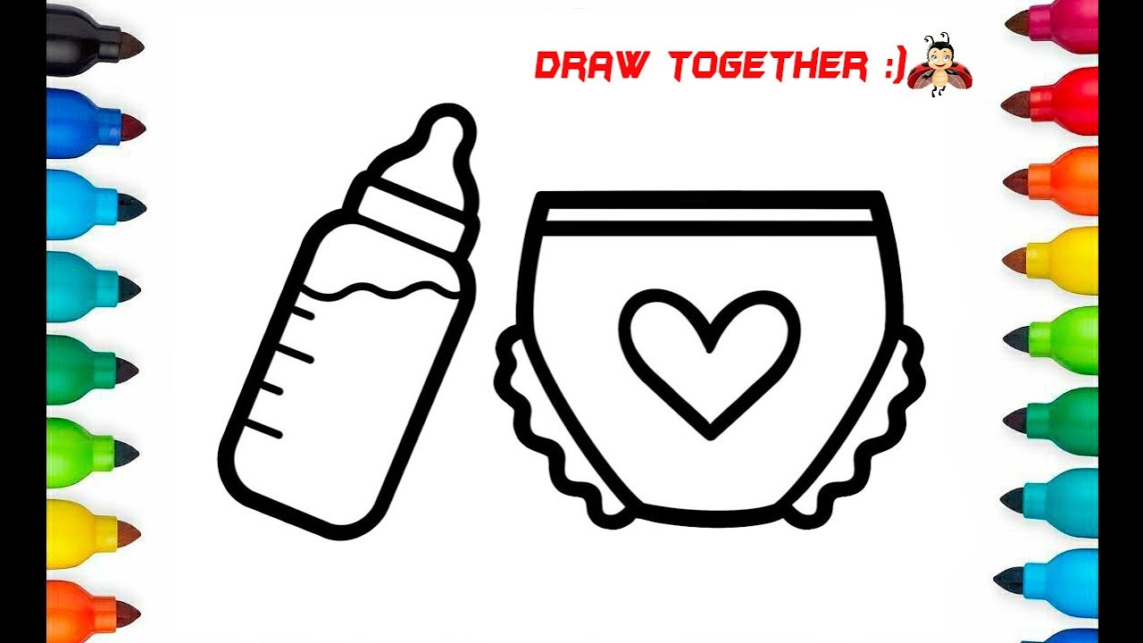 How to draw a baby bottle and diaper // Drawings for children - YouTube