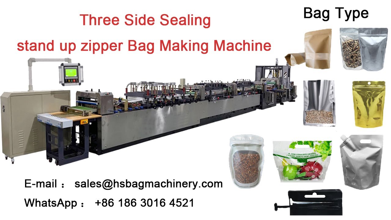 Three Side Sealing stand up zipper Bag Making Machine - YouTube