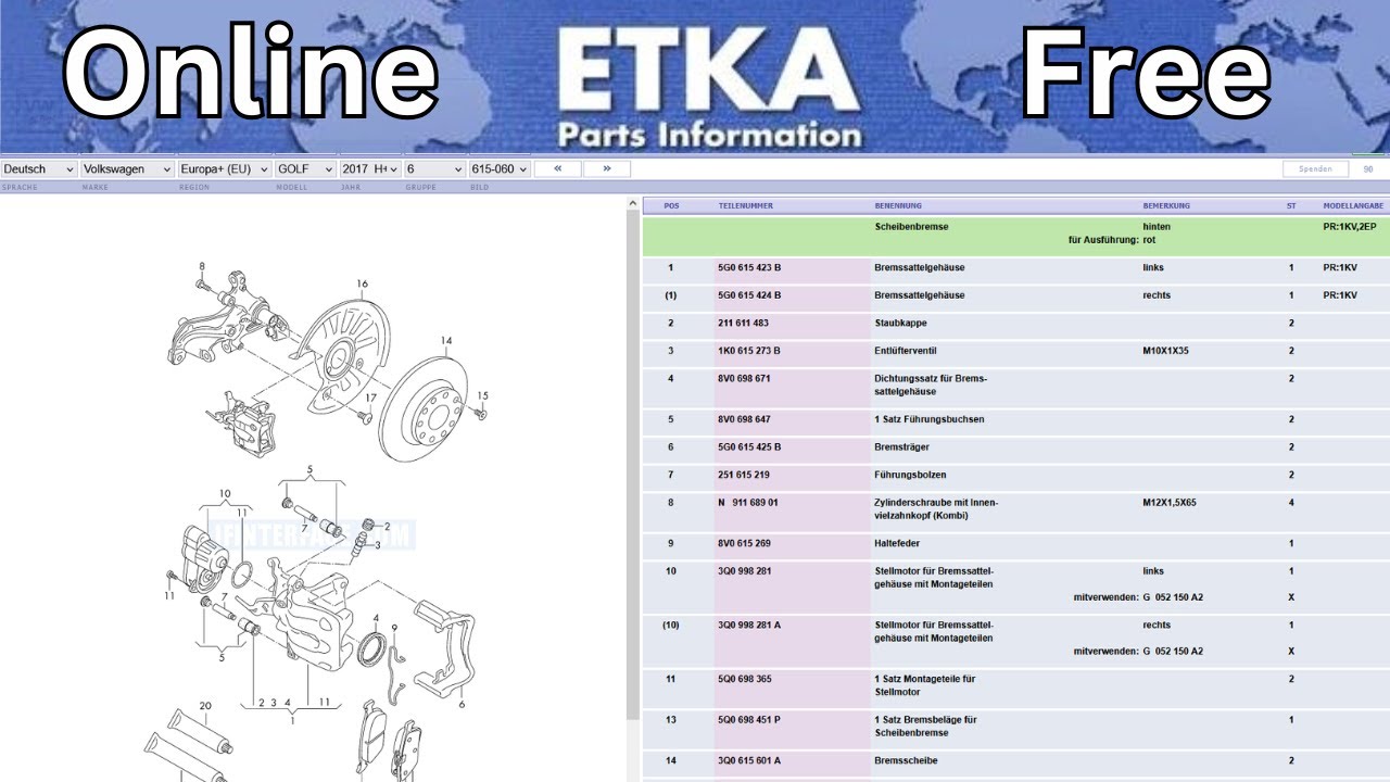 Etka Online kostenlos | Ersatzteilkatalog VW Teilenummern für Bremsen aussuchen VAG Seat Audi ...
