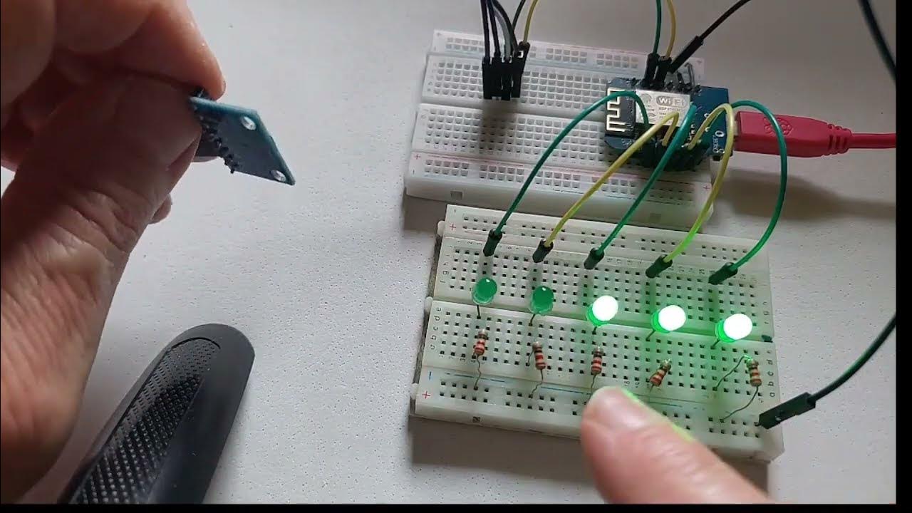 ESP8266 MPU6050 sensor to read X-axis acceleration (tilt), light up 5 LEDs - YouTube