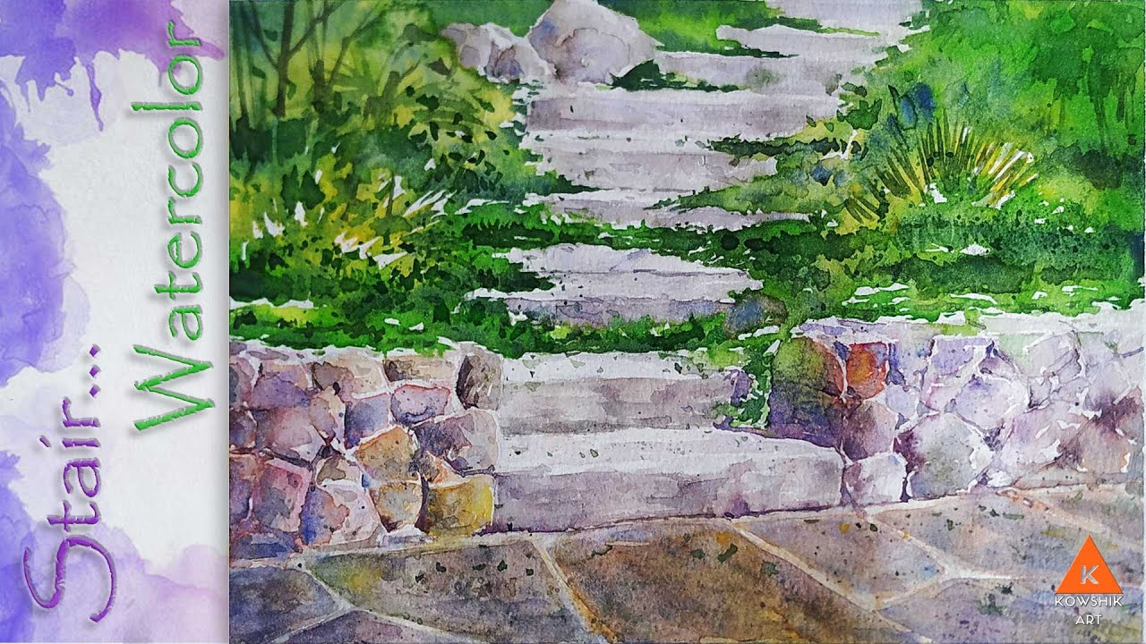 Stair Way Watercolor Painting II Step By Step - YouTube