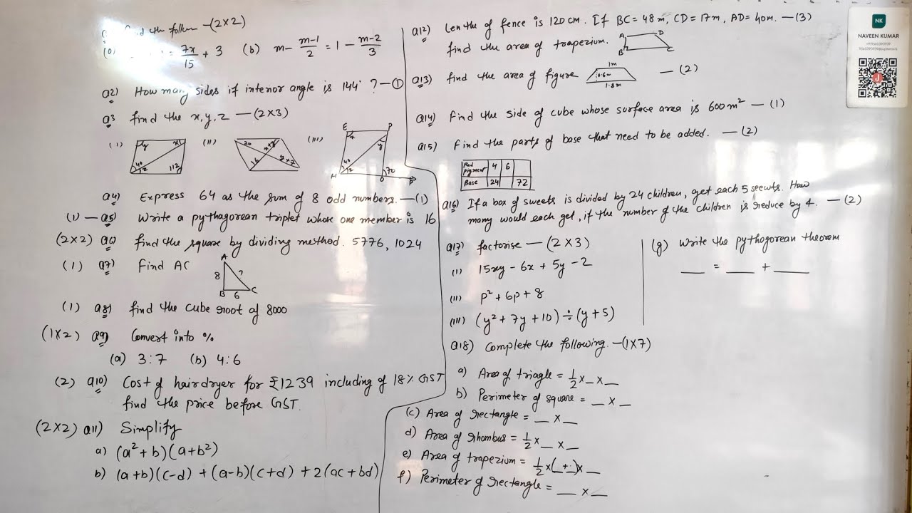 8th class math exam practice #maths #teacher - YouTube
