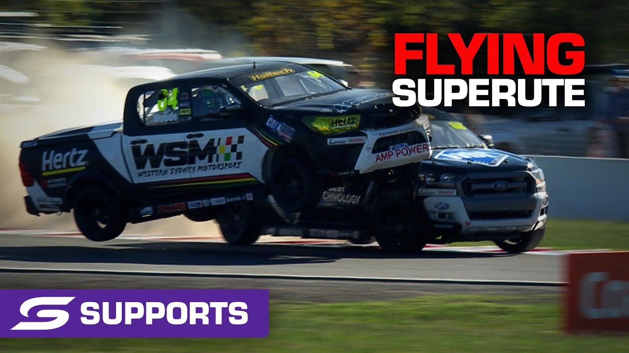 Flying V8 SuperUte shunt - Pizza hut Winton SuperSprint | Supercars ...