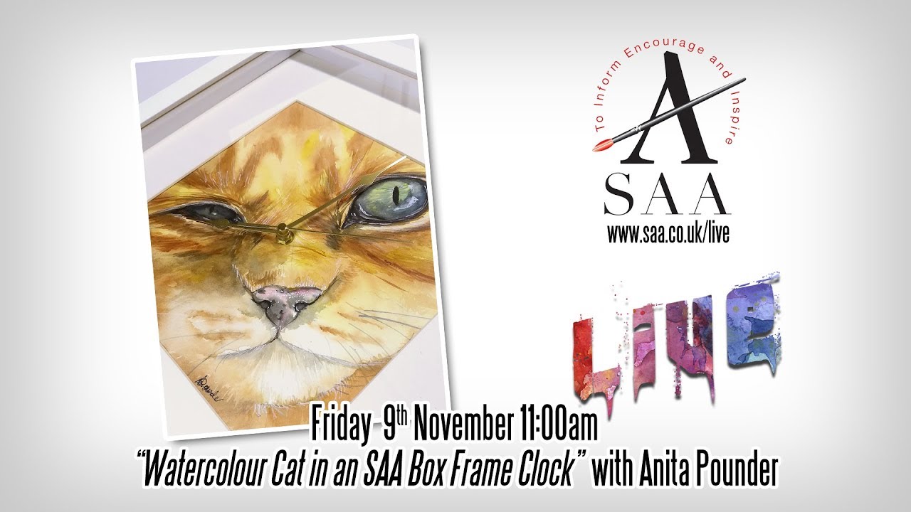 SAA LIVE - Watercolour Cat in an SAA Box Frame Clock with Anita Pounder ...