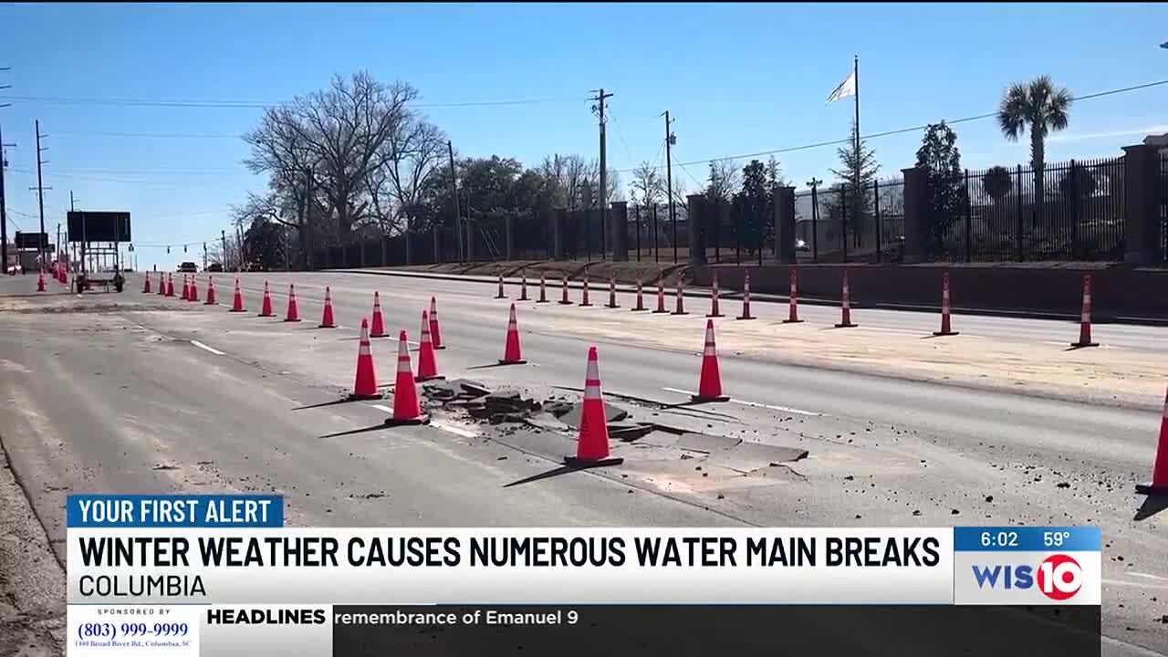Winter weather causes numerous water main breaks across Columbia - YouTube