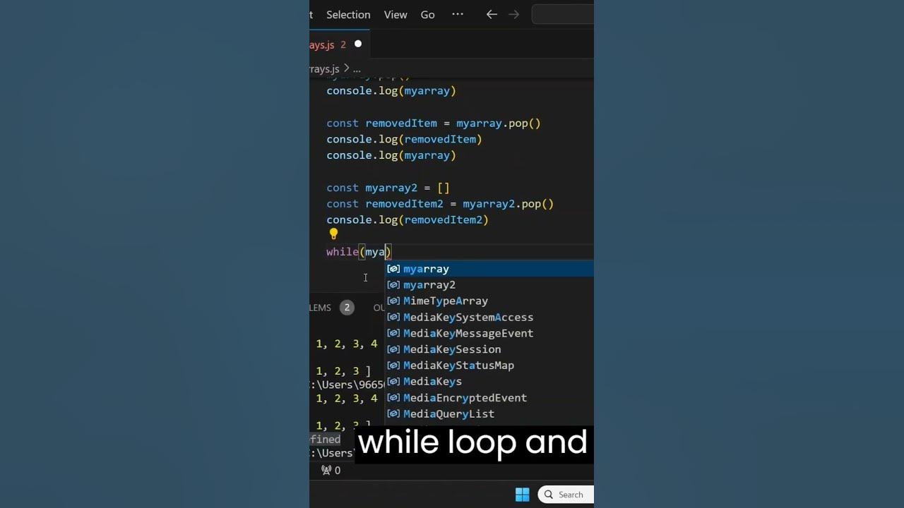 Javascript Pop Method In Loop Termination Condition Javascriptarrays Codingforbeginners Es6
