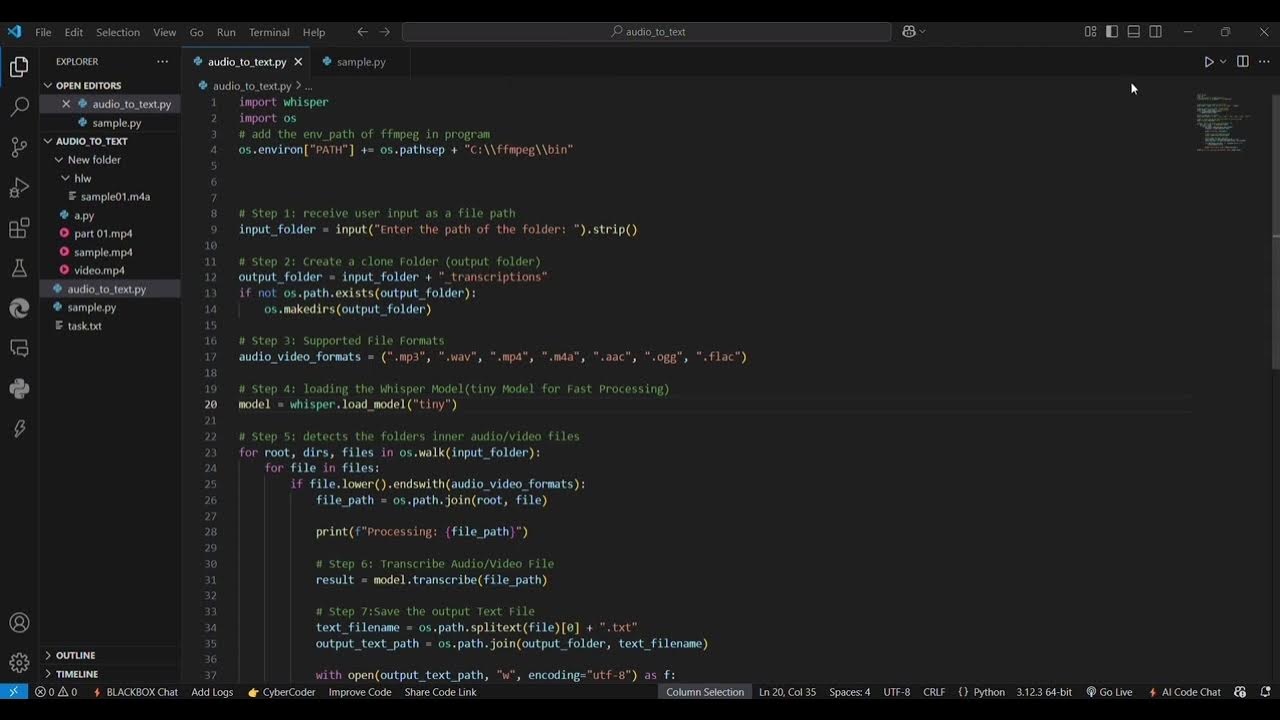 whisper model used with python script - YouTube
