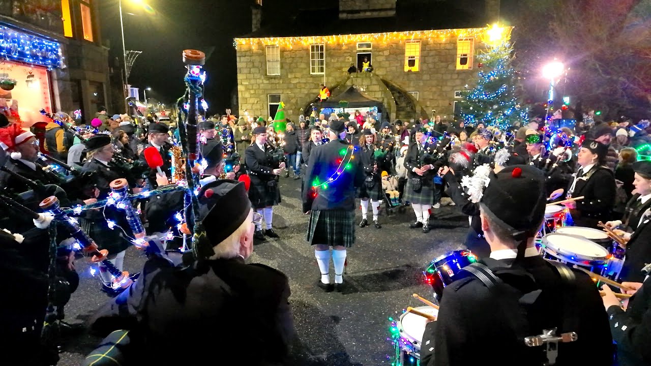 Festive Pipe Band playing Rowan Tree set during 2024 Kintore Christmas ...