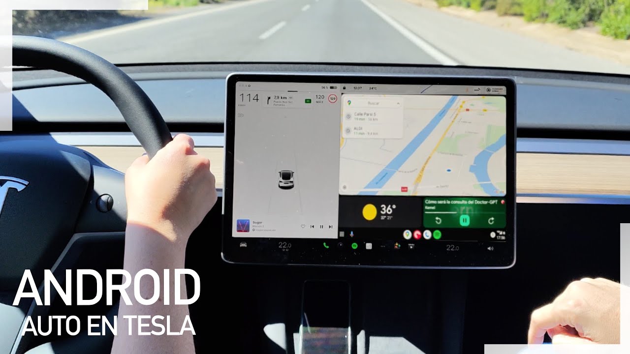 ANDROID AUTO en TESLA con una app: Google Maps, Asistente de voz ...