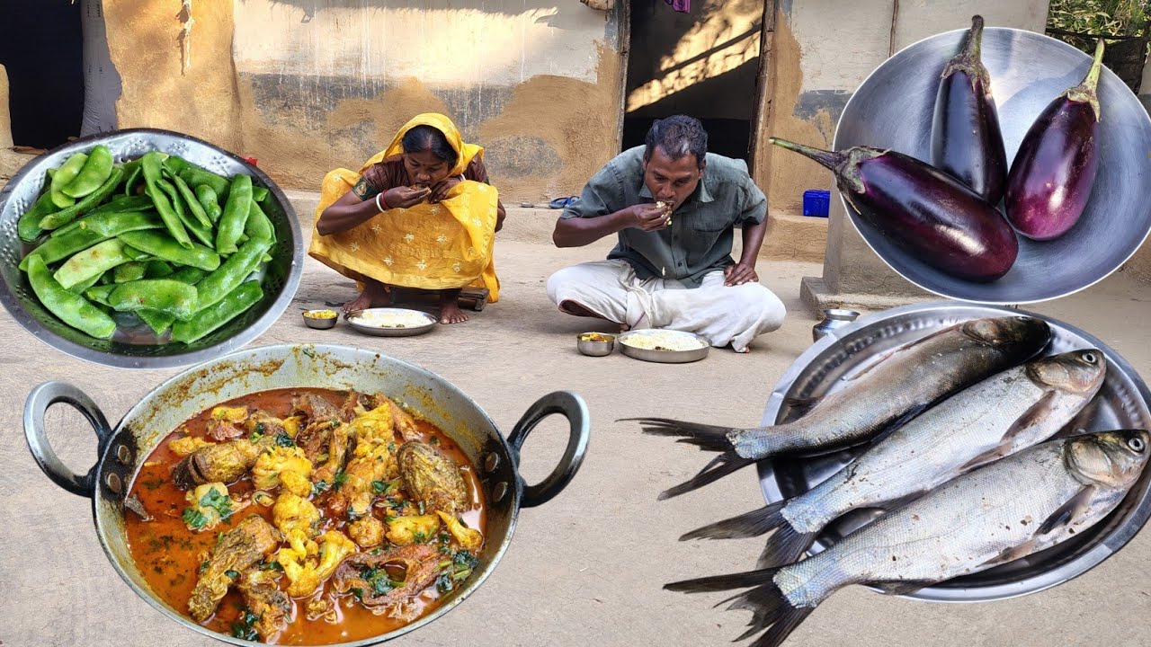 silver carp FISH CURRY with BRINJAL and BROAD BEANS fry cooking and ...