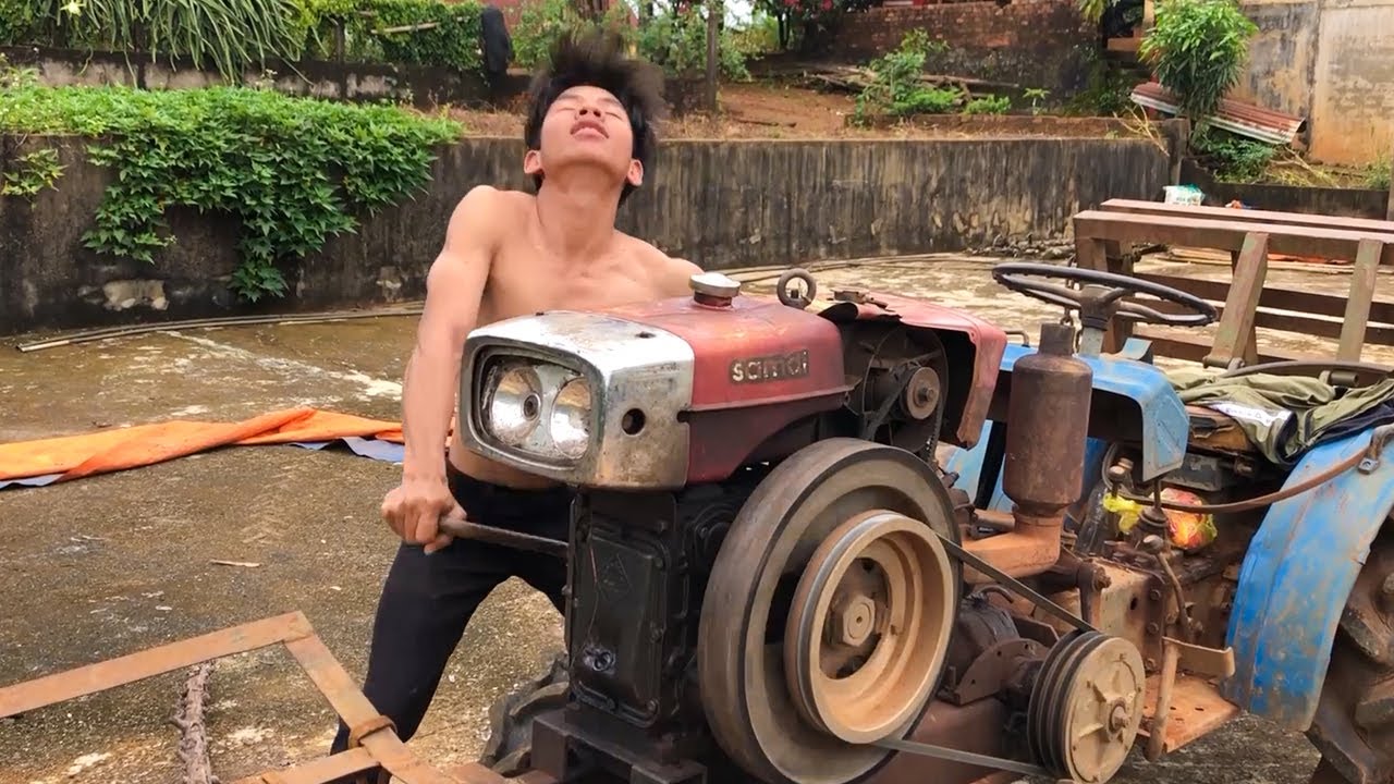 Tracktor Diesel Engine Hand Crank Starting ( part 51) - YouTube