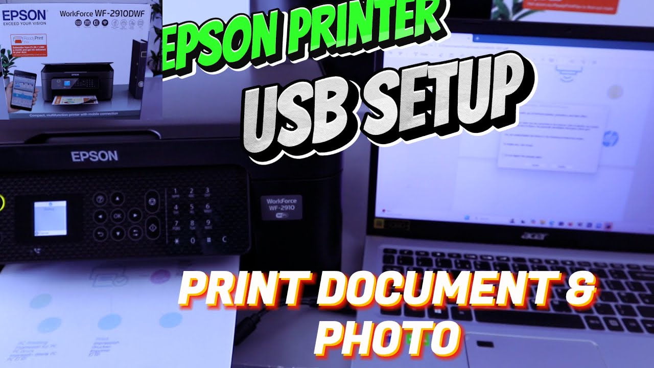 How To Connect Epson Printer To Computer Using a USB, Print Photo and ...