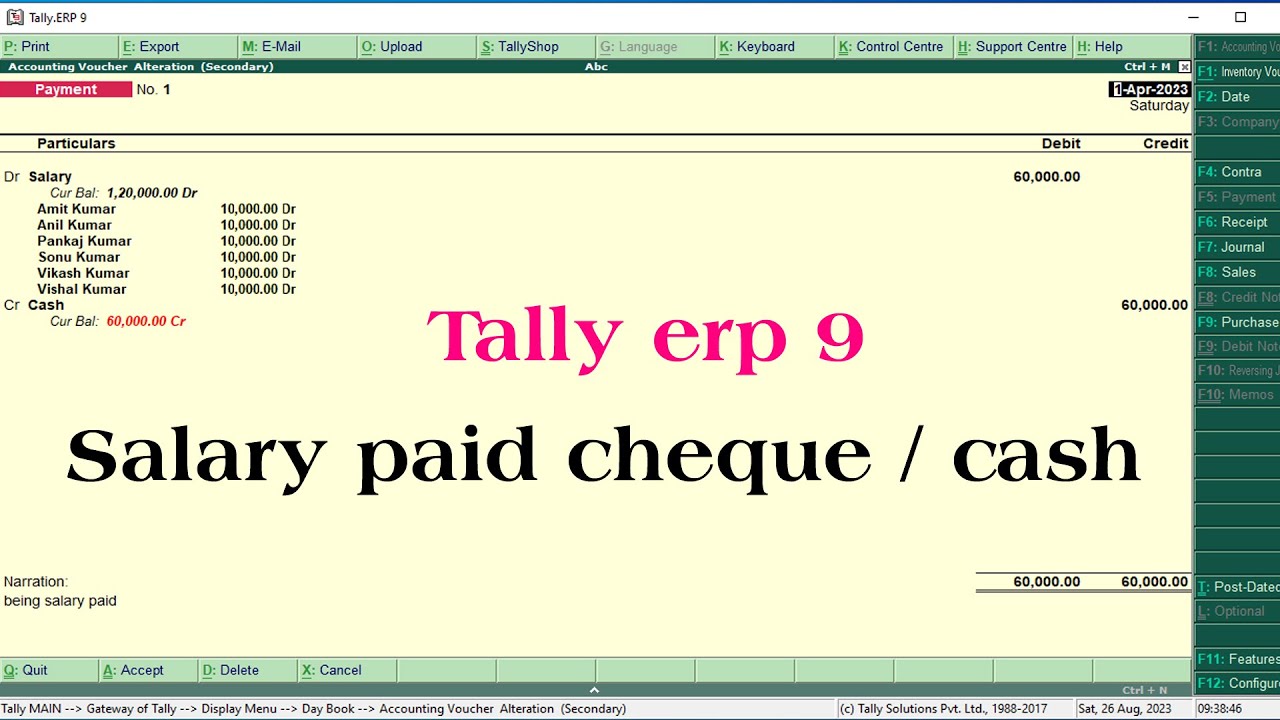 salary entry in tally | salary payment entry in tally | advance salary entry in tally | salary ...