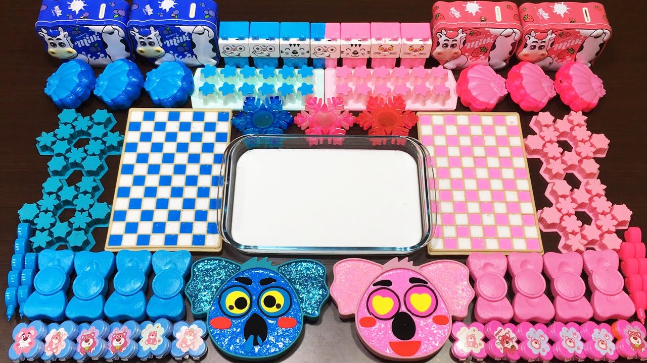 PINK vs BLUE slime!!! Mixing random into GLOSSY slime!!!Satisfying LaLa ...