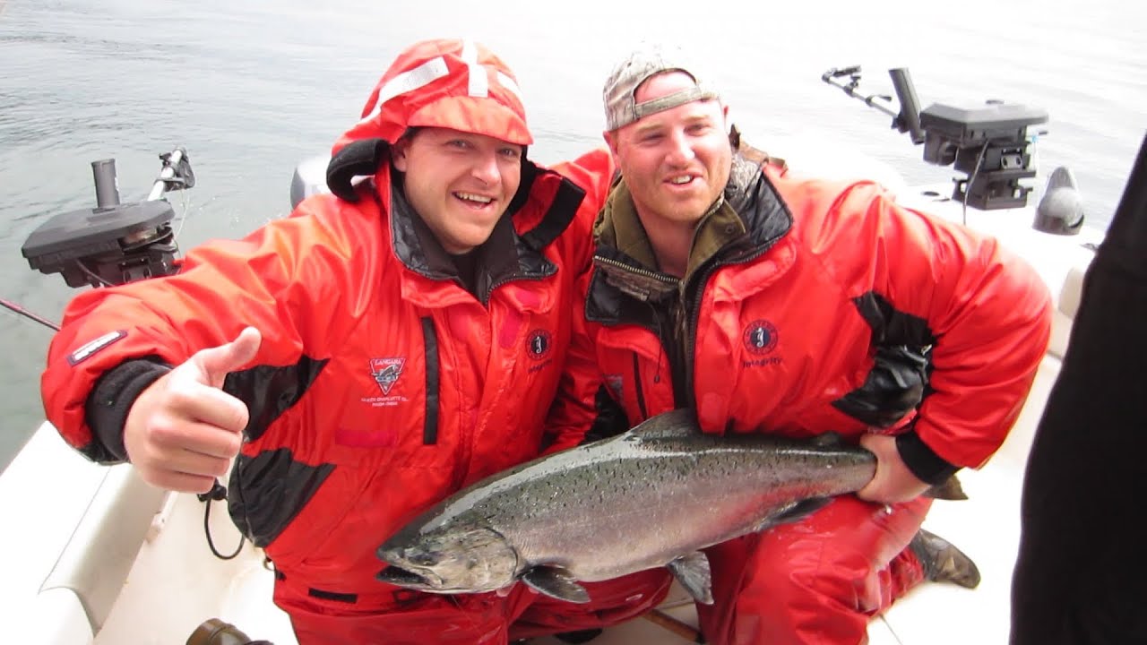 Chinook Salmon fishing with herring at 60ft off kelp beds and cliffs ...