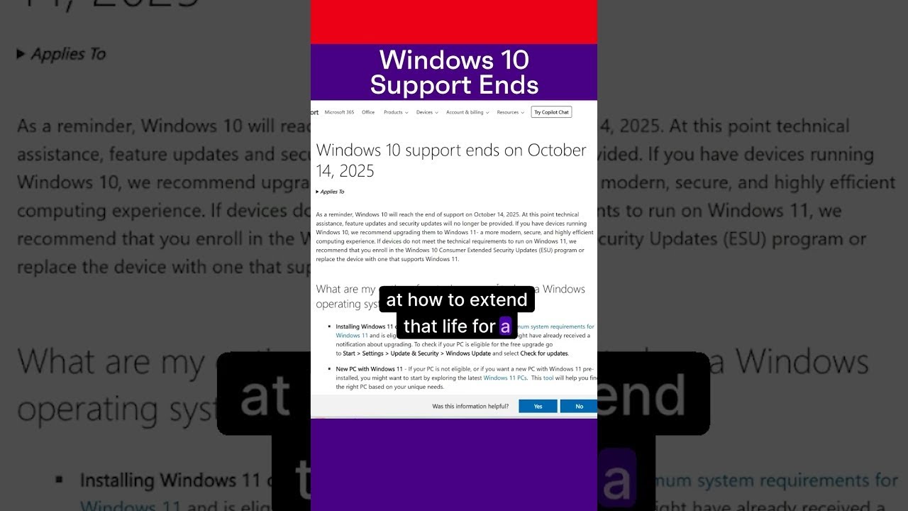 Navigating Windows 10 End of Support #shorts #patch - YouTube