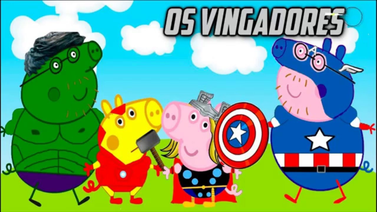 Família Peppa Pig OS VINGADORES Avengers Thor Hulk Capitão América ...