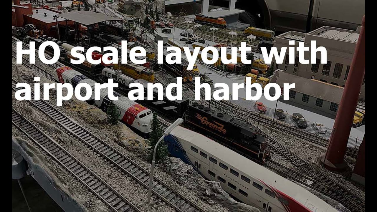 HO scale with airport terminal and harbor - YouTube