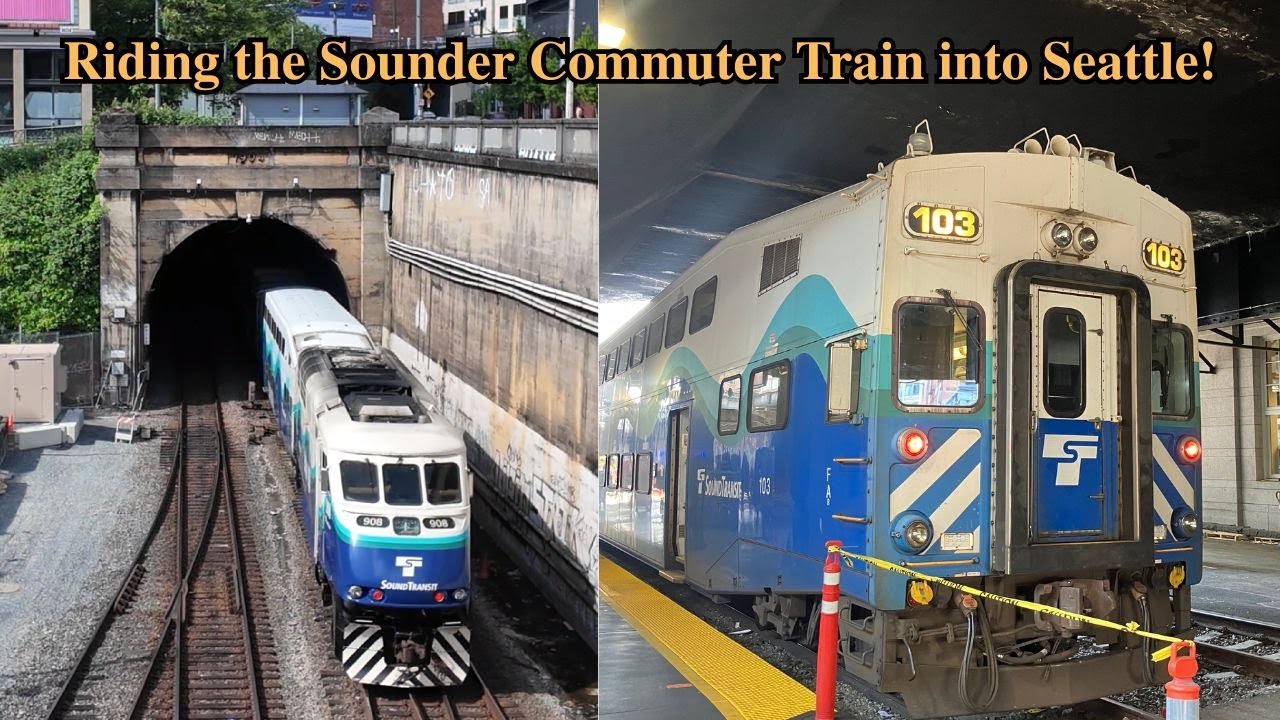 Seattle’s Sounder Commuter Passenger Train into Downtown Train Station ...