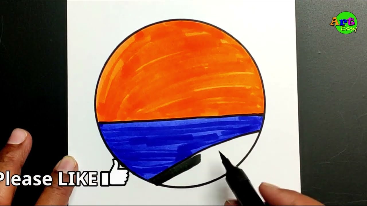 Circle Drawing || City Sunset Drawing easy || How To Draw Sunset - YouTube