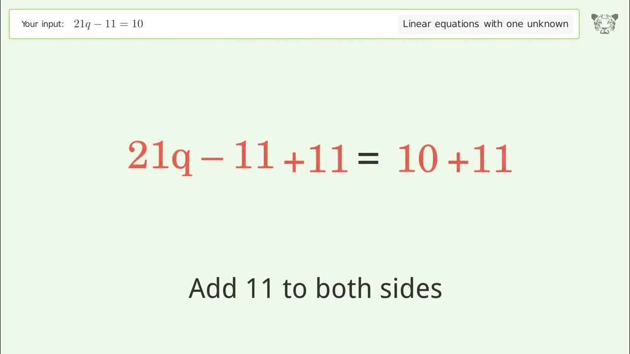 Linear equation with one unknown: Solve 21q-11=10 step-by-step solution ...