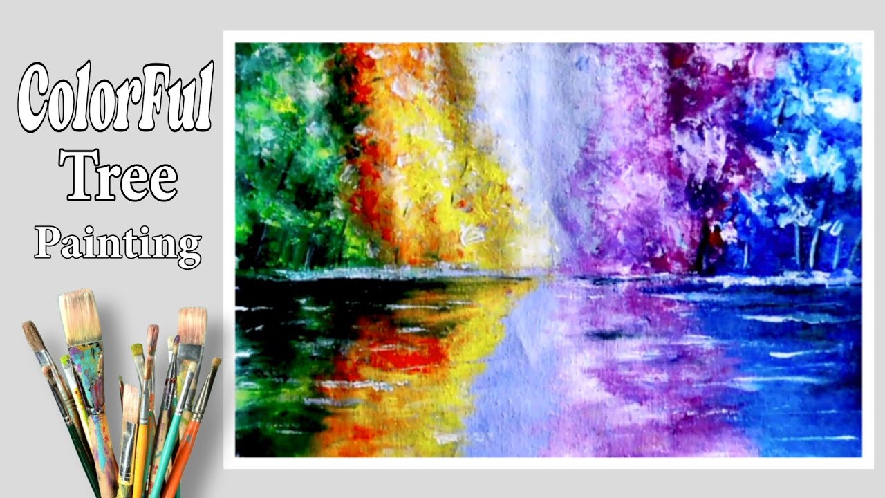 Colorful Tree Landscape Oil Painting For Beginners| Step by Step ...