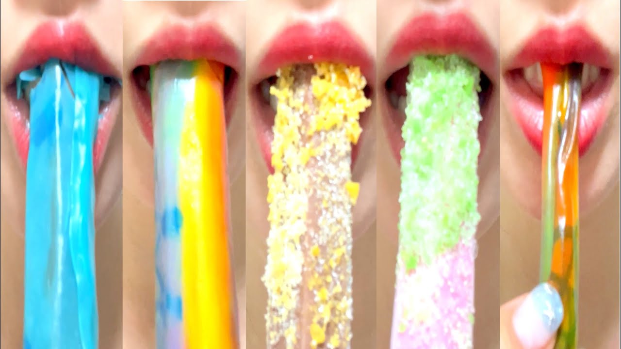 Frozen ROLL-UPS jelly Popping candy Icecream eating ASMR MUKBANG mini ...
