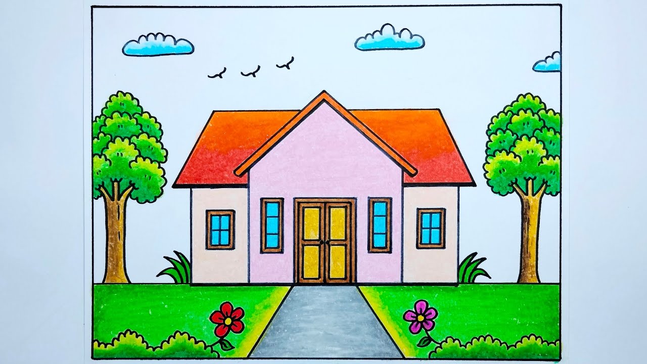 Cara menggambar rumah mudah dan simple - How to draw a house easy and ...
