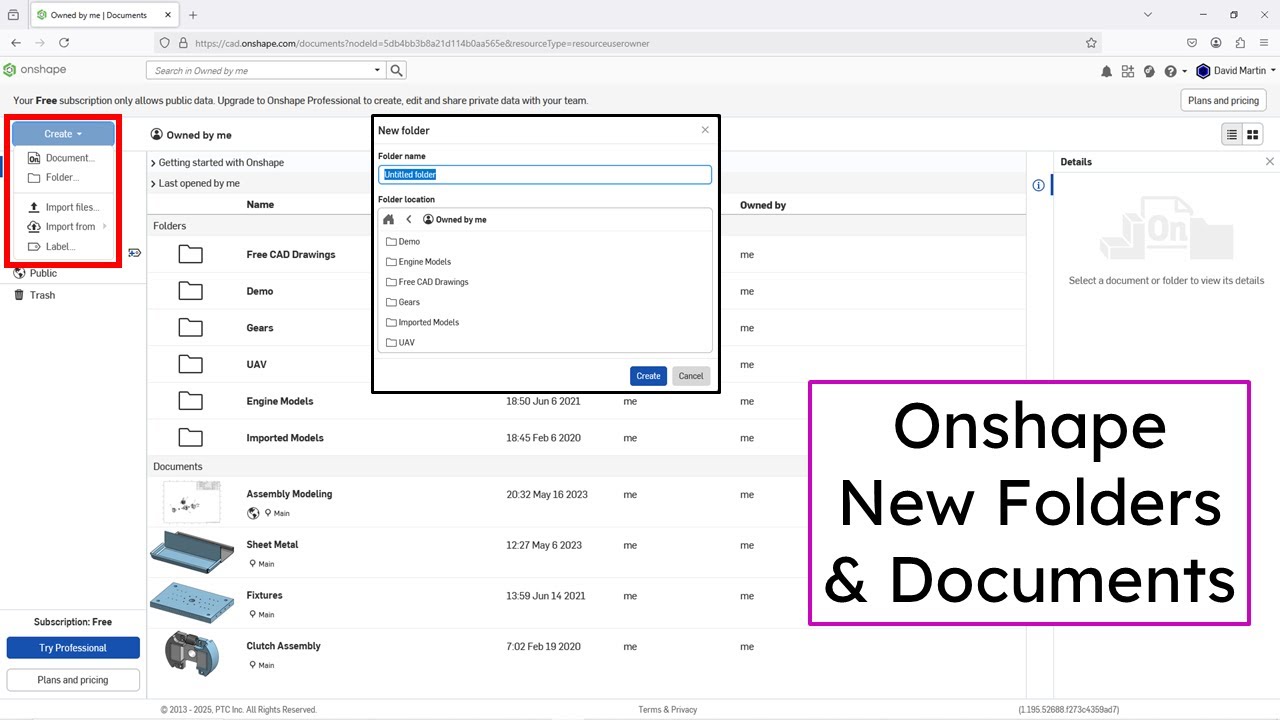 Onshape - Creating New Folders and Documents - YouTube