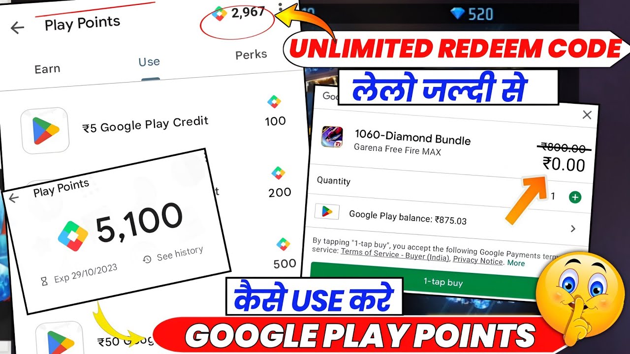 How To Use Google Play Point For Free Fire Redeem Code | Google Play Point Earn Kaise Kare 2022 ...