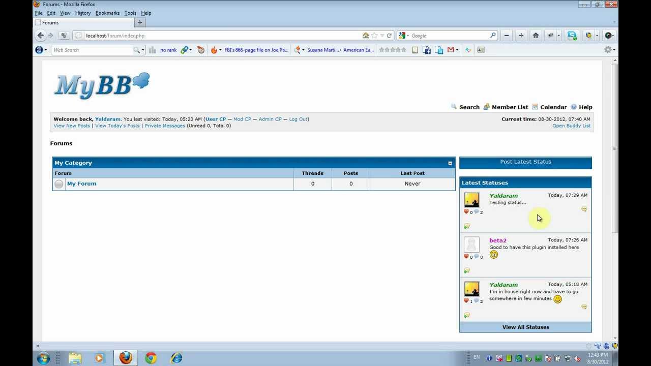 Status Update - Yaldaram.com's Premium High Quality MyBB Plugin - YouTube