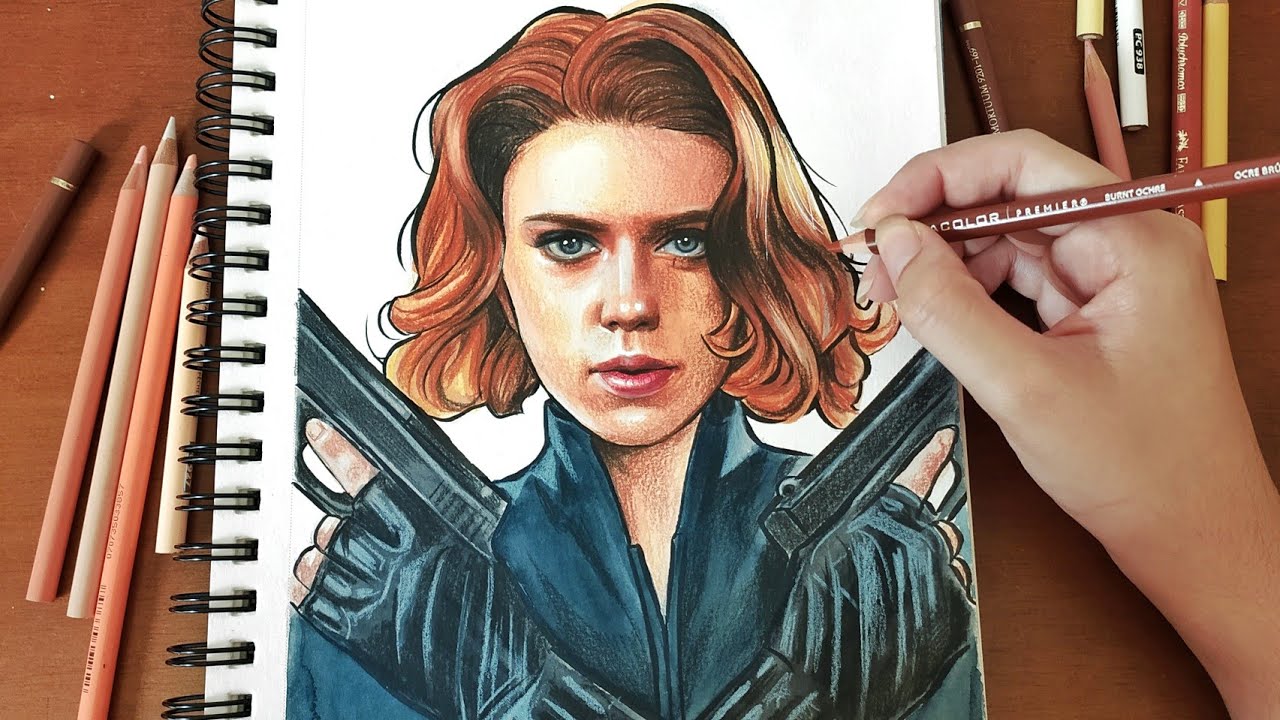 Drawing Black widow | Natasha Romanoff fanart - YouTube