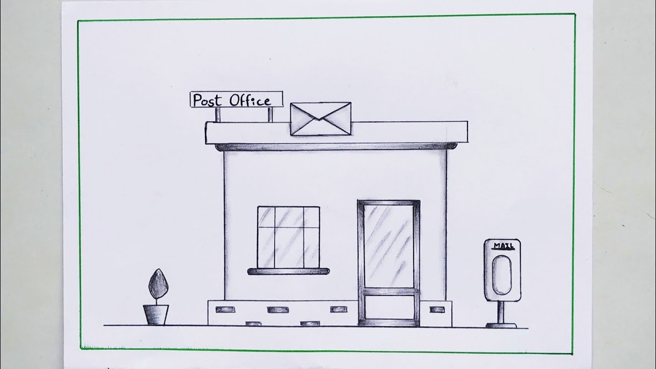 Post Office Drawing | Simple and easy Post Office | Pencil Drawing ...