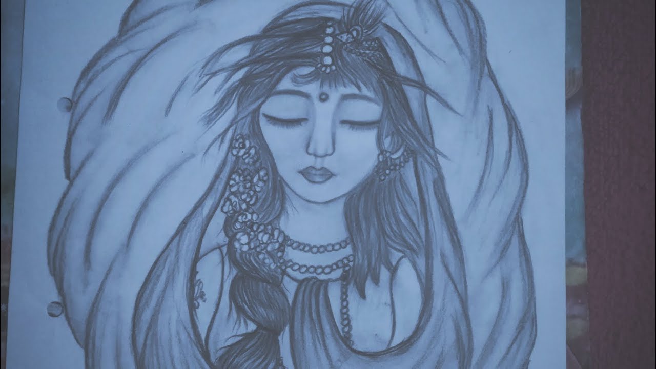 How to Draw Shri Radha Rani sketch 🙏 Draw a cute Radha Rani #draw #art ...
