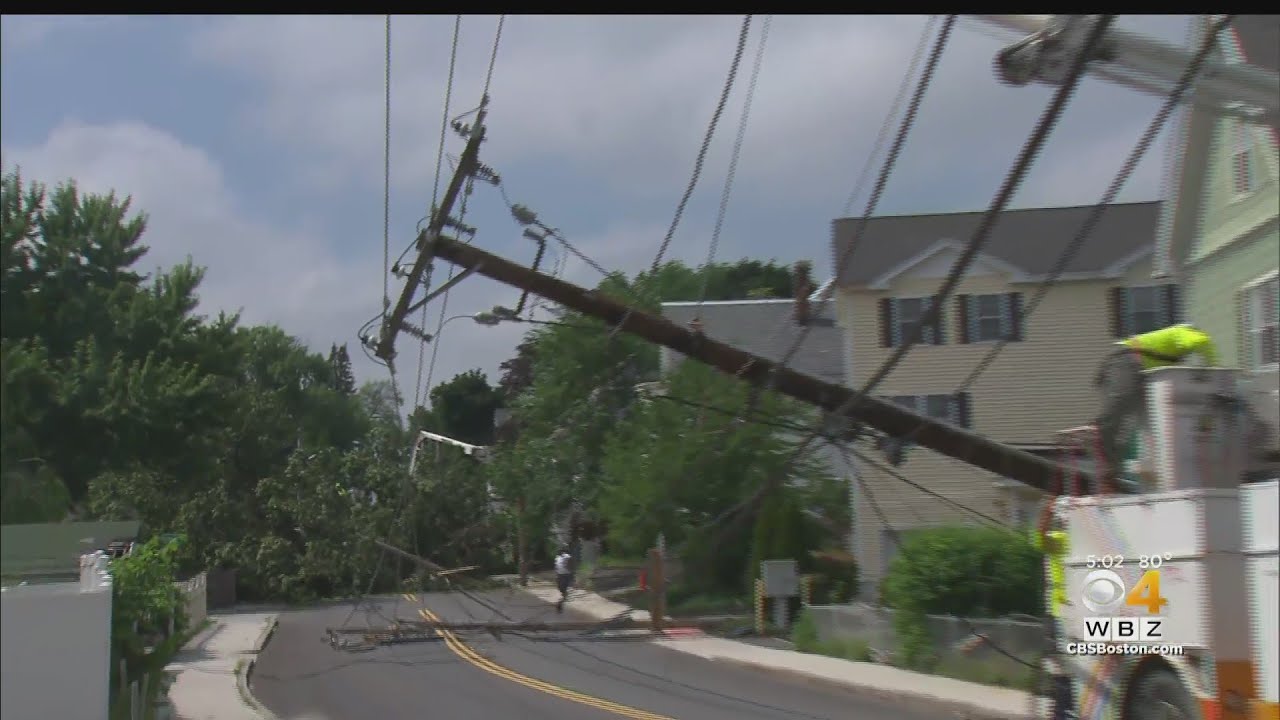 Downed Tree Takes Out 5 Utility Poles In Lowell - YouTube