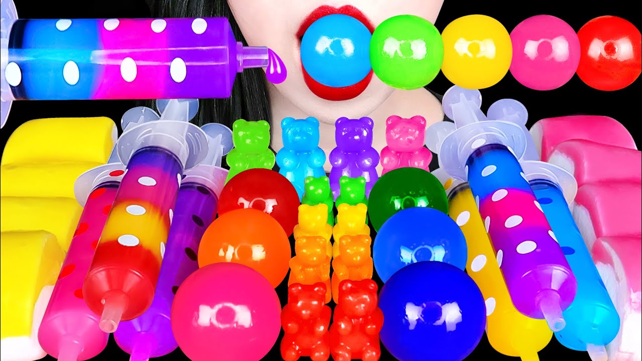 ASMR RAINBOW DESSERTS 무지개 디저트 먹방 *구슬 젤리, 곰젤리, 무지개 주사기 MOST POPULAR ...