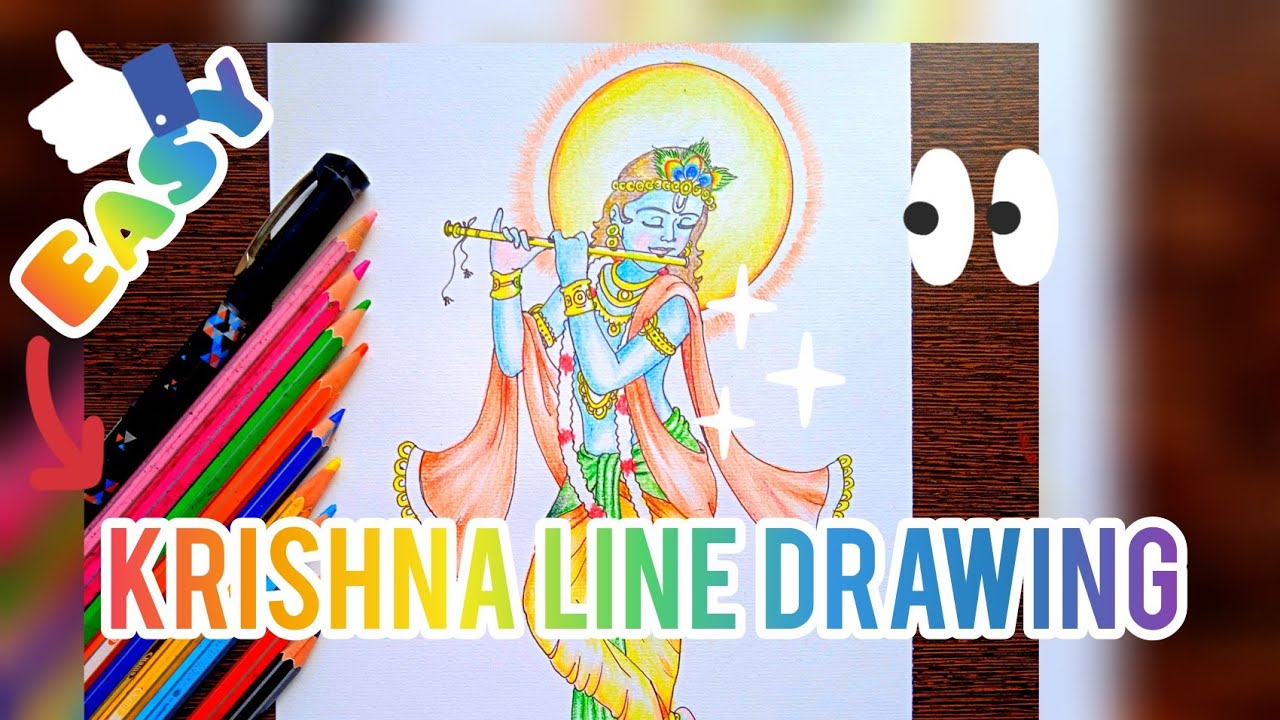 Krishna playing basuri line art drawing|Janmashtami|#fabartistme - YouTube