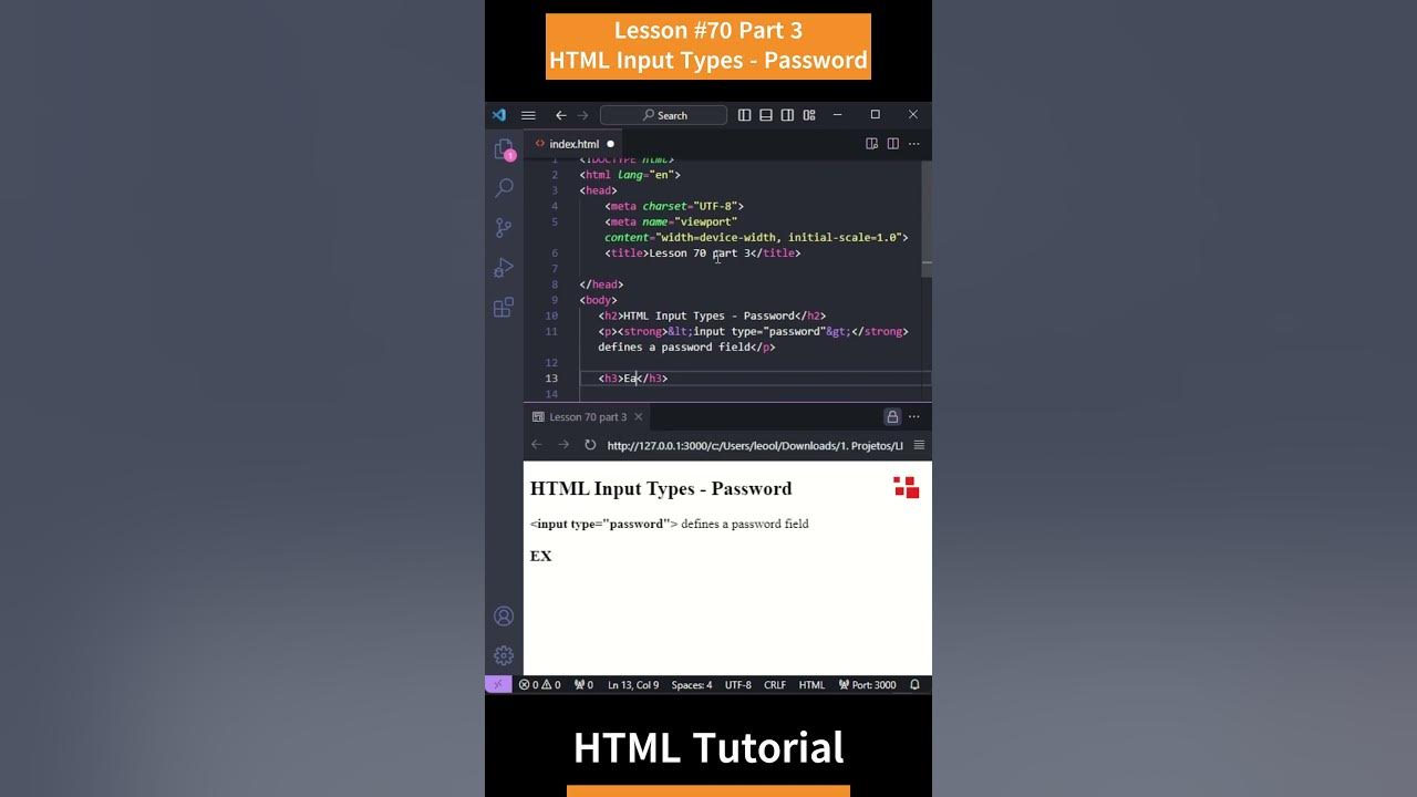 Html Tutorial Lesson 70 Html Input Types Password Part 3 Shorts Html Css Htmltutorial