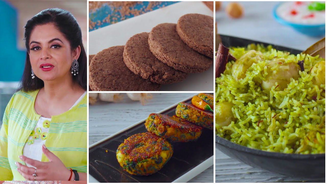 Lehsuni Bathua Tikki, Aloo Chutney Pulao, Alsi Cookies | 3 Course With ...