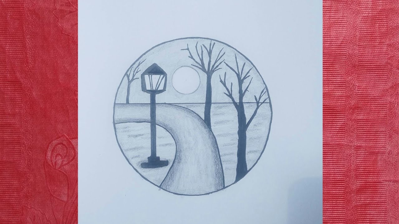 Circle Scenery Drawing with sun. easy scenery drawing with sun step by ...