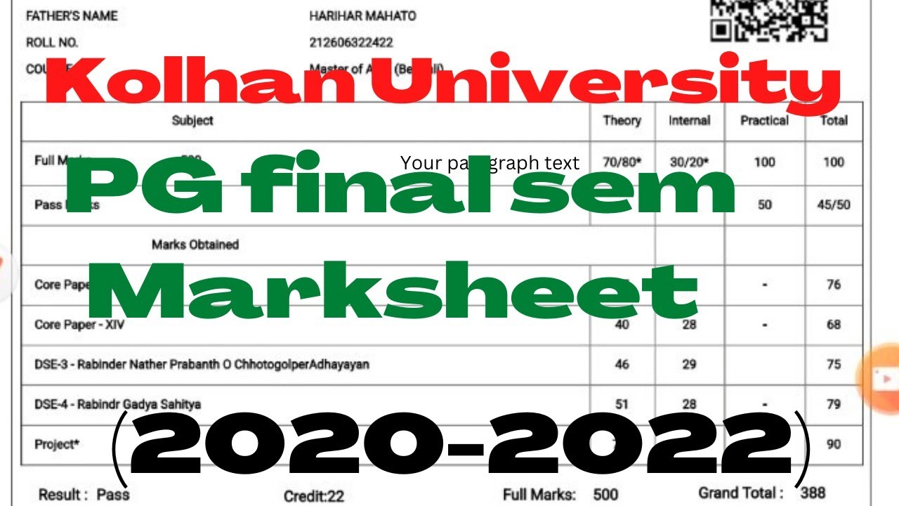 KU Pg Final sem Marksheet 2022| PG Final sem Marksheet 2020-2022 ...