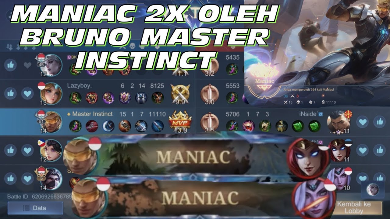 MANIAC 2X OLEH BRUNO MASTER INSTINCT ! Mobile Legends Indonesia - YouTube