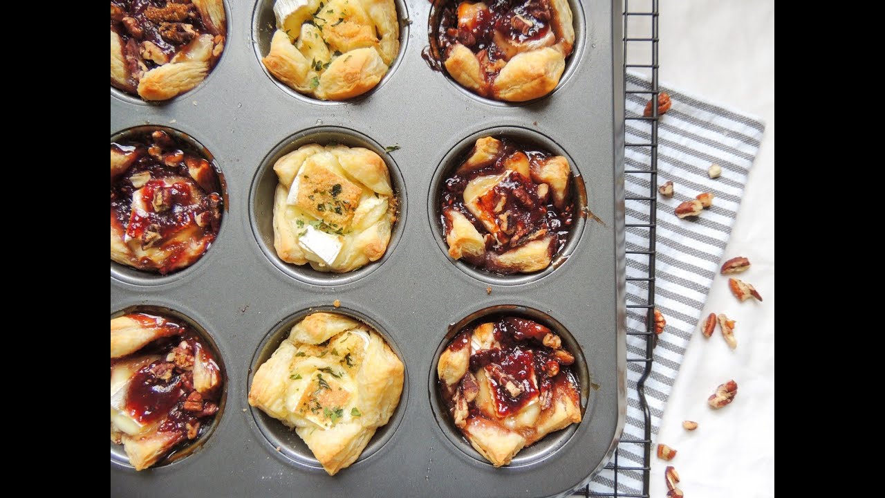 Brie Bites (Raspberry Pecan + Garlic Parmesan) | Puff Pastry Brie Bites ...