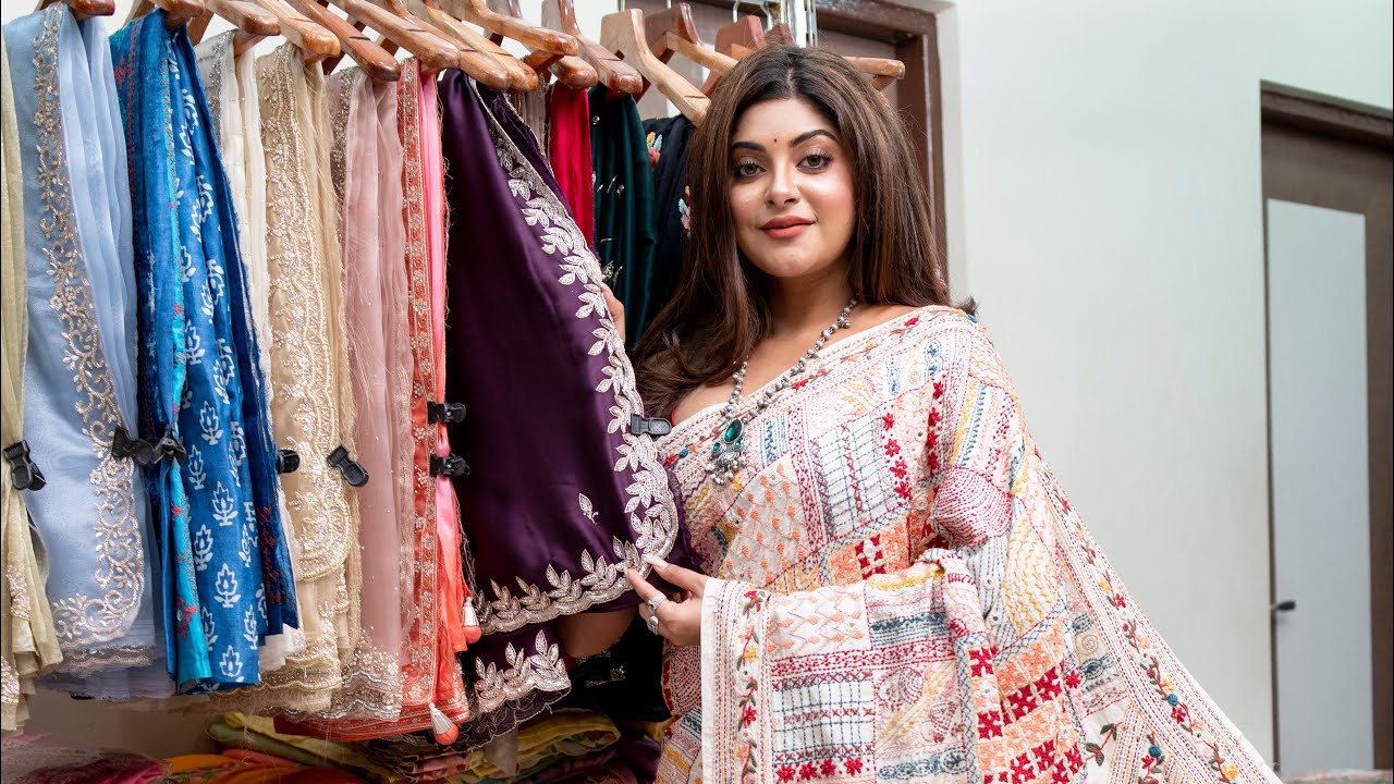 Pure Tussar Sibori / Leheria Gujrati Work Sarees Mnaufacturer In Kolkata! Aaina Creation! - YouTube