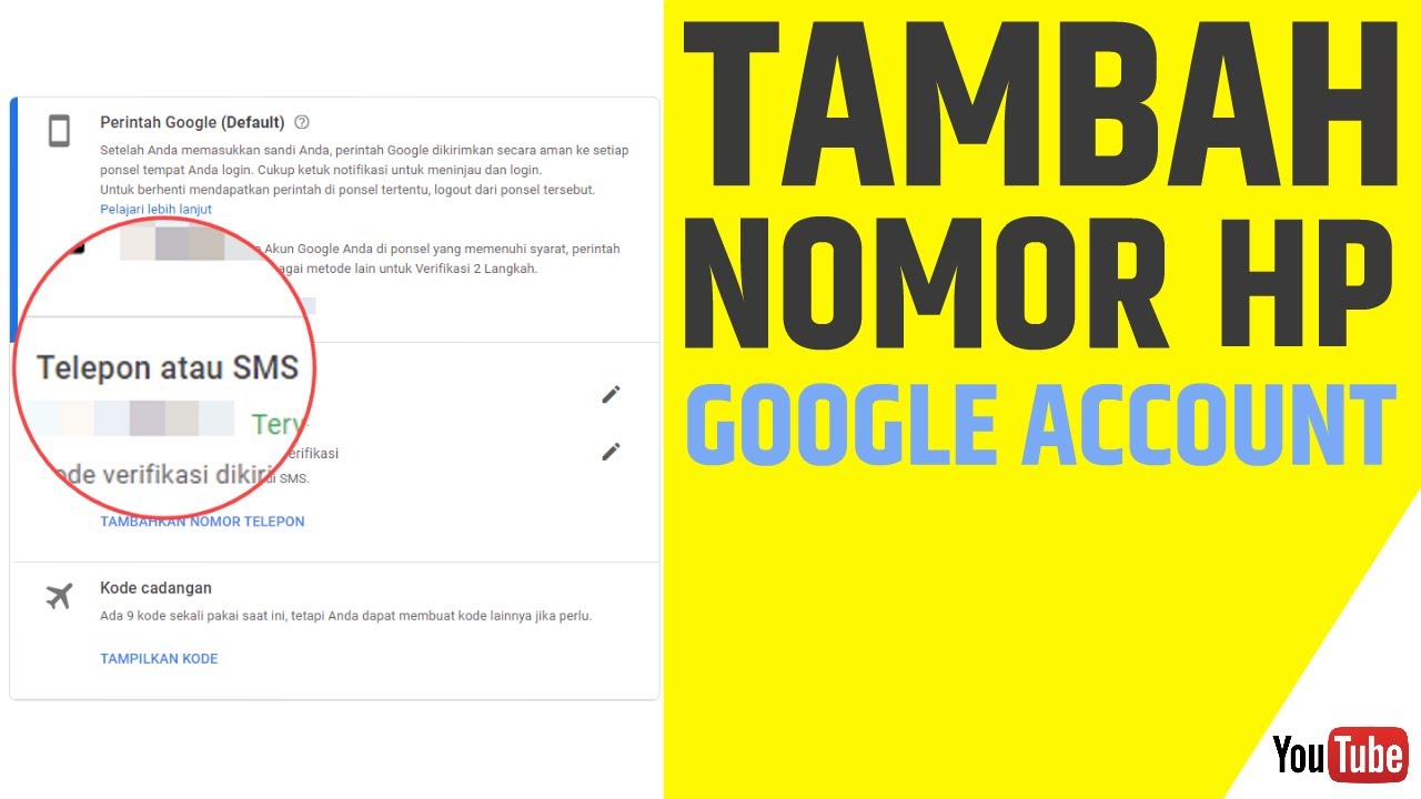 Cara Menambahkan Nomor HP di Account Google - YouTube