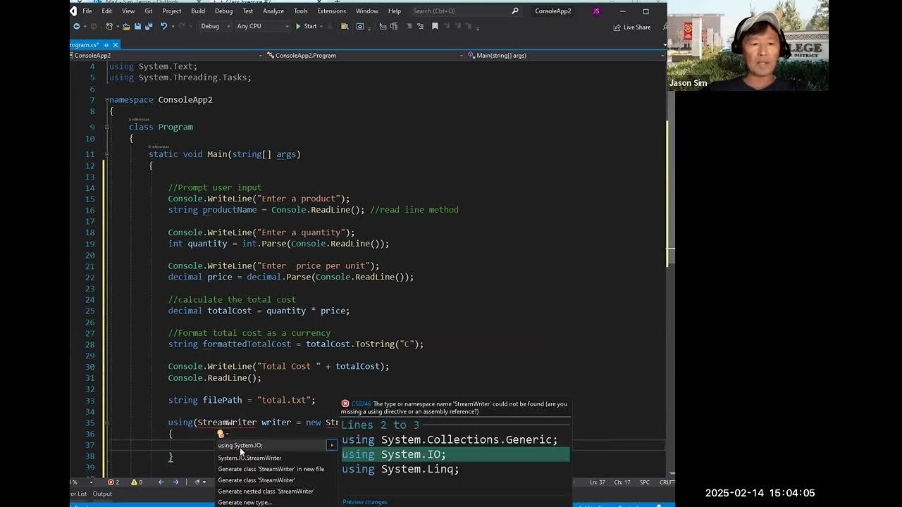 module 2 class exercise #2 Part 1 console C# video project 1 - YouTube