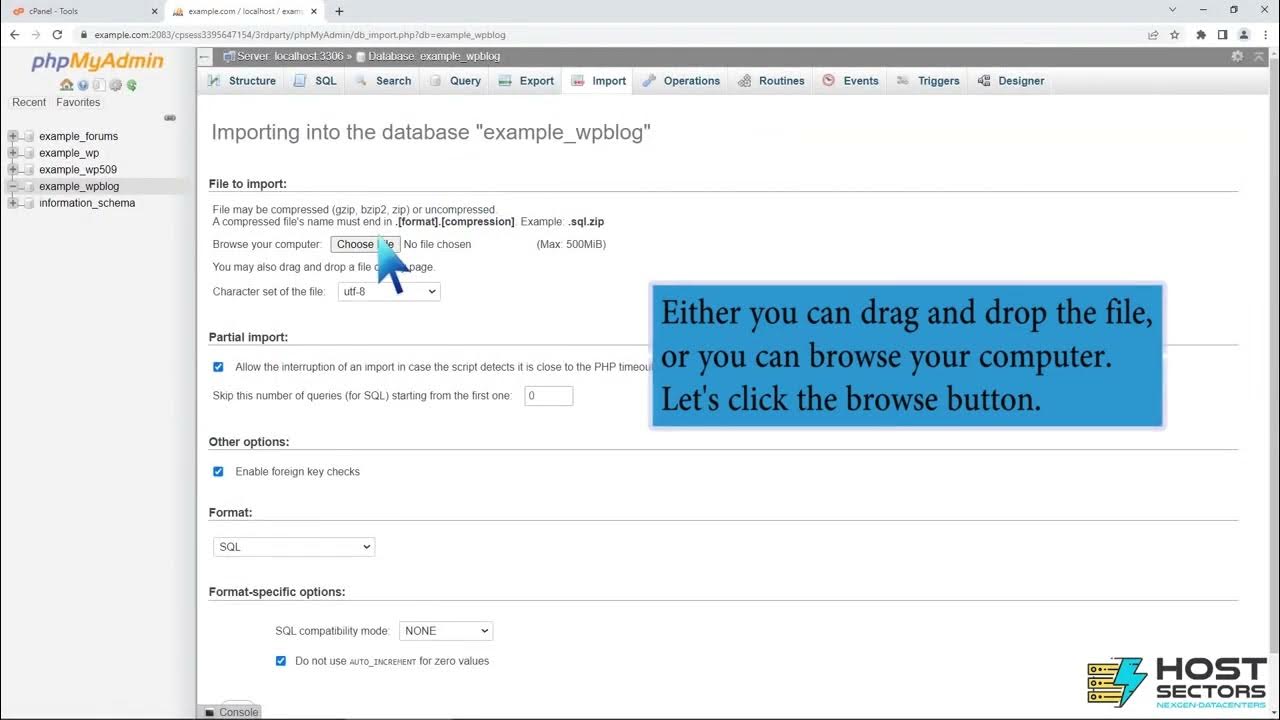 How to import database via phpMyAdmin in cPanel with HostSectors - YouTube