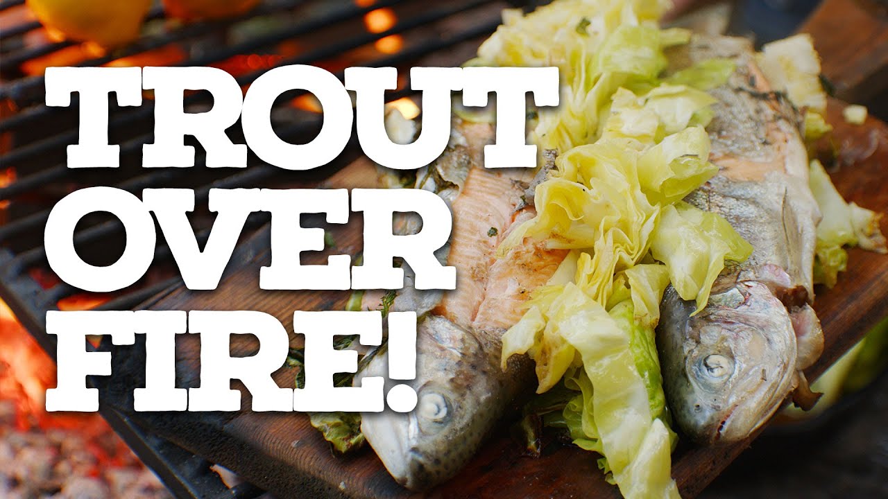Stuffed trout, plank cooked over fire. Wild cooking! - YouTube