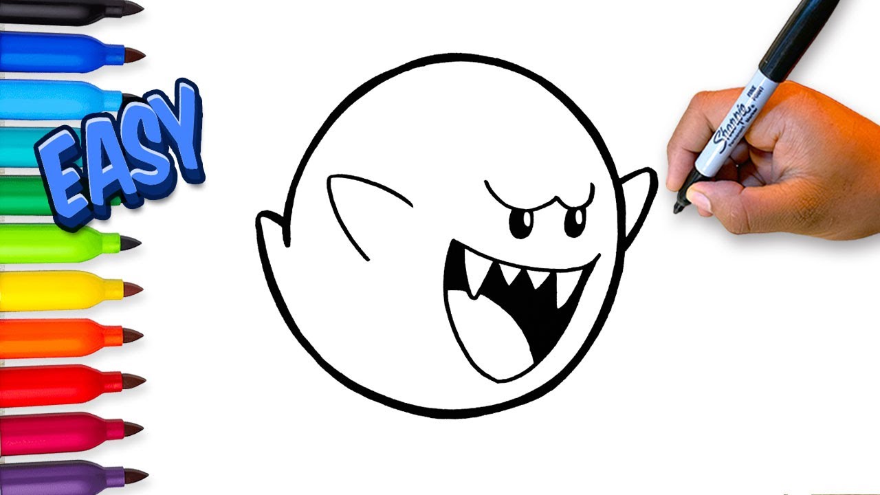 How to Draw Boo from Super Mario Bros Step by Step | Easy Drawing ...