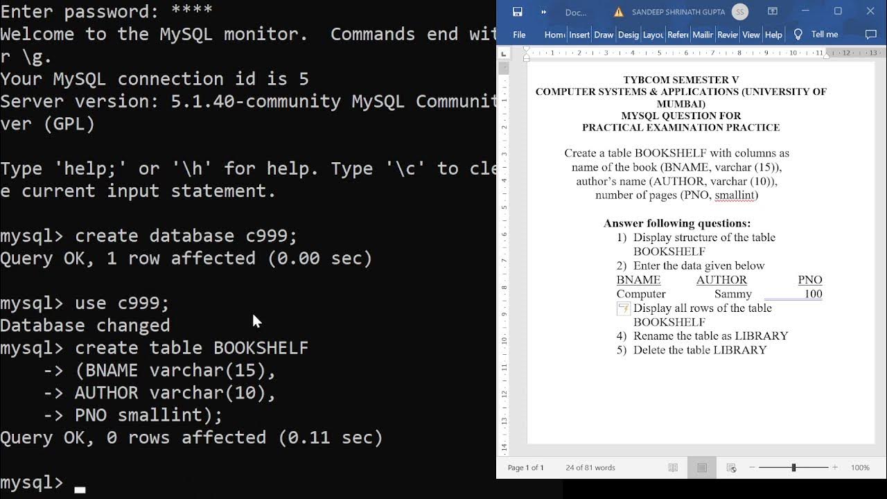TYBCOM SEM V MYSQL COMPUTER SYSTEMS & APPLICATIONS PRACTICAL EXAMINATION PRACTICE QUESTIONS ...